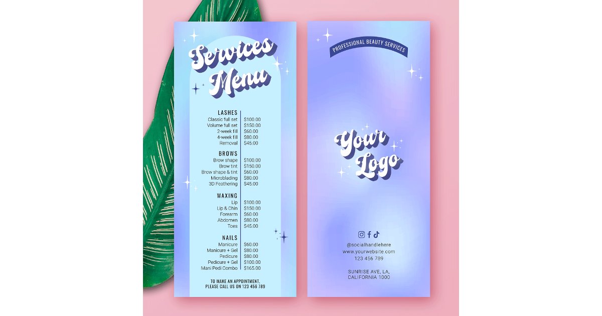 Retro Groovy Holographic Makeup Salon Price List Rack Card | Zazzle