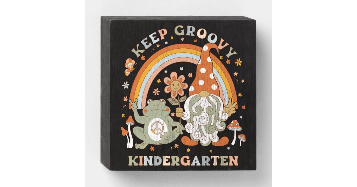 Retro Groovy Kindergarten Teacher Back to School Wooden Box Sign | Zazzle