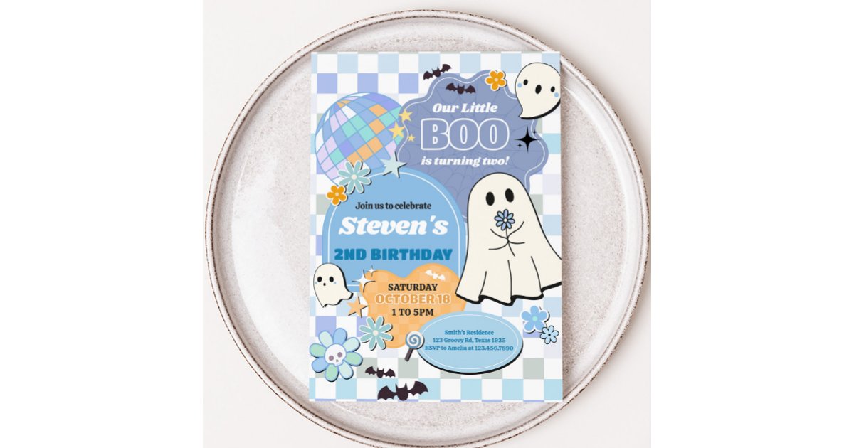 Retro Groovy Little Boo Birthday Party Invitation | Zazzle