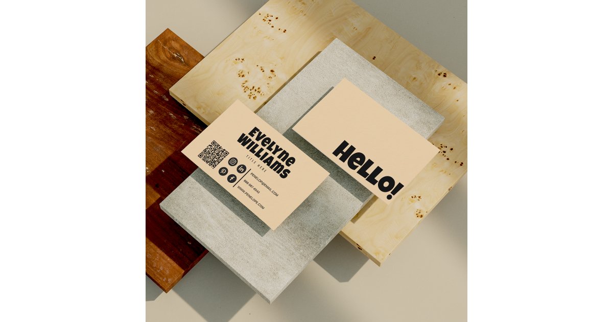 Retro Groovy Neutral Cream Gold QR Code Hello Boho Business Card | Zazzle