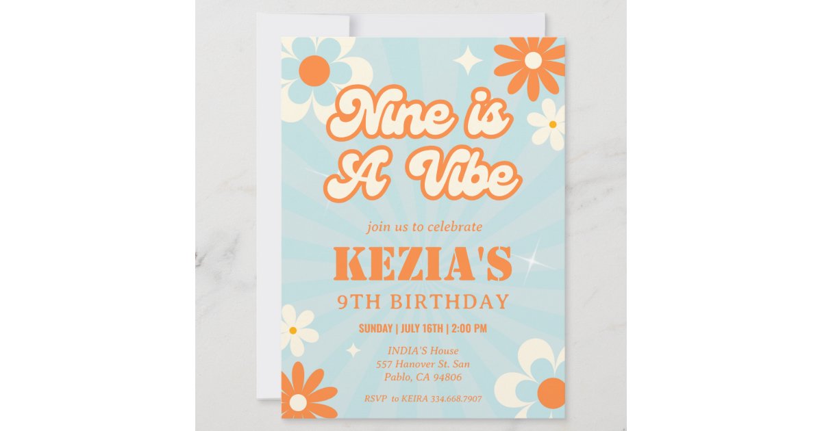 Retro Groovy Nine is a Vibe Birthday Invitation | Zazzle