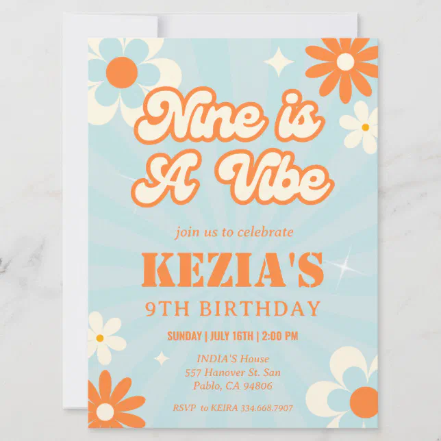 Retro Groovy Nine is a Vibe Birthday Invitation | Zazzle