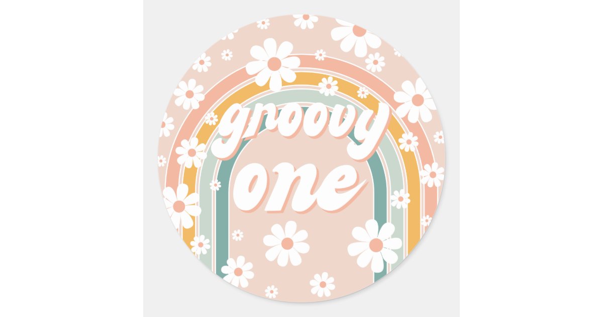 Retro Groovy One Boho First Birthday Classic Round Sticker | Zazzle