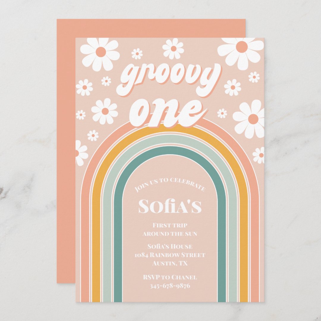 Retro Groovy One Boho First Birthday Invitation | Zazzle