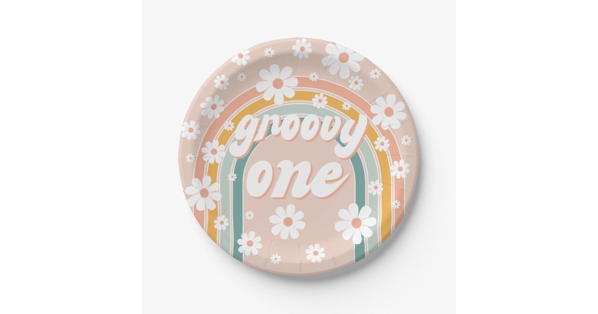 Retro Groovy One Boho First Birthday Paper Plates | Zazzle