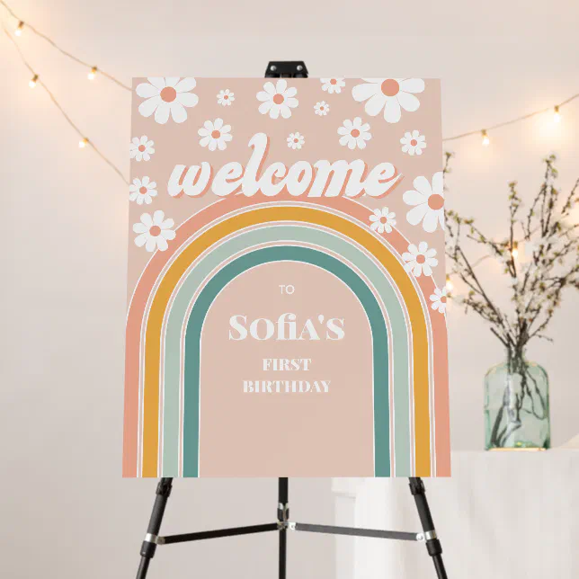Retro Groovy One Boho First Birthday Welcome Foam Board | Zazzle