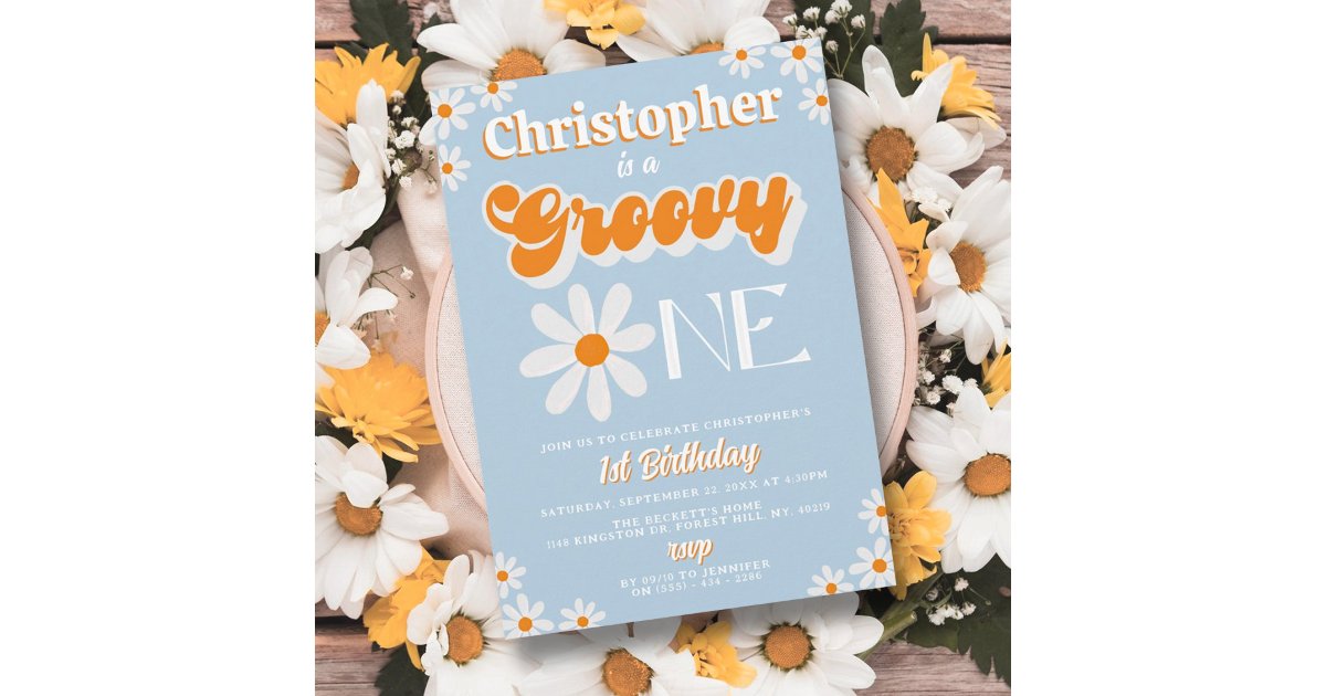 Retro Groovy One Boys 1st Birthday Invitation | Zazzle