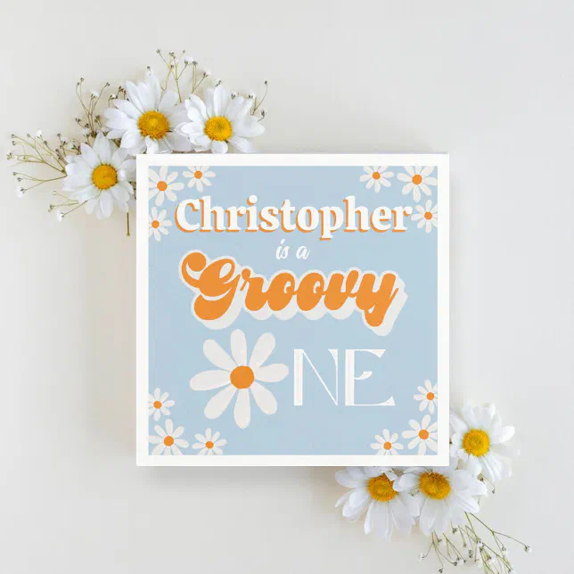 Retro Groovy One Boys 1st Birthday Napkins | Zazzle