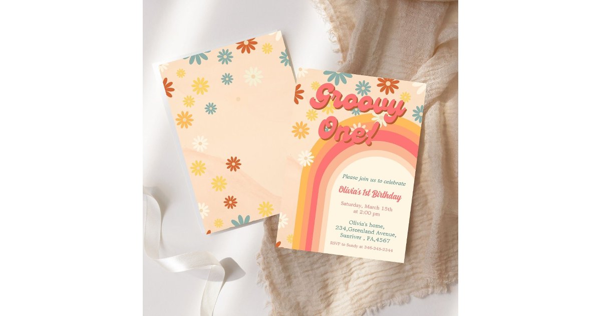 Retro groovy one daisy flower First birthday Invitation | Zazzle