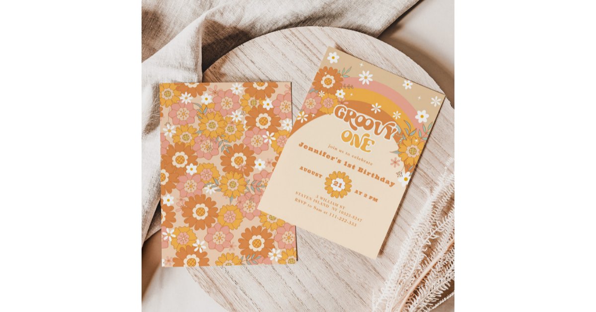 Retro groovy one gender neutral birthday invitation | Zazzle