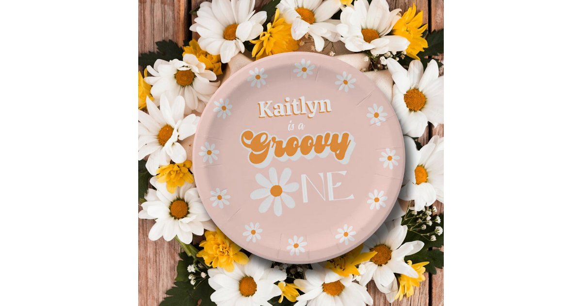 Retro Groovy One Girls 1st Birthday Paper Plates | Zazzle