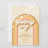 Retro Groovy One Rainbow Brown Orange Birthday Invitation | Zazzle