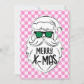 Retro Groovy Pink Checkered Santa Claus Christmas Holiday Card | Zazzle