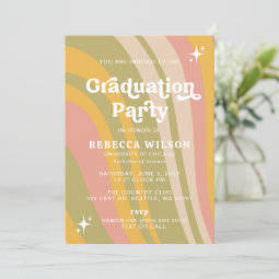 Retro Groovy Pink Green 70s Graduation Party Photo Invitation | Zazzle