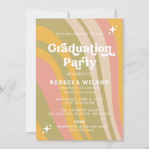 Retro Groovy Pink Green 70s Graduation Party Photo Invitation | Zazzle