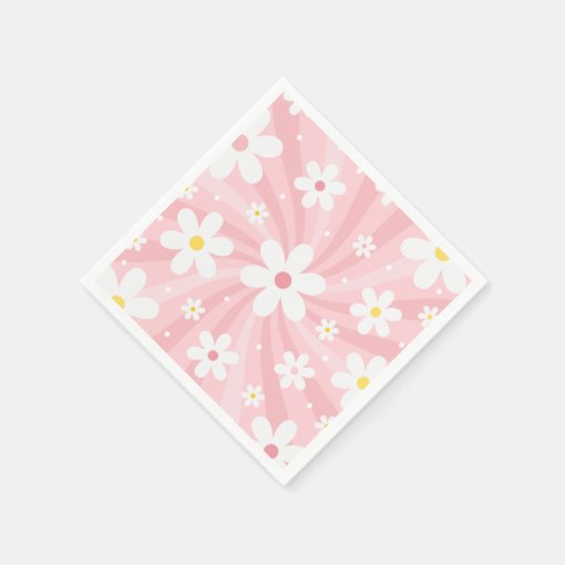 Retro Groovy Pink Sunshine Daisy Floral Hippie Napkins | Zazzle