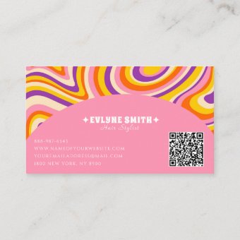 Retro Groovy Pink White QR Code 70s Psychedelic Business Card | Zazzle