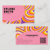 Retro Groovy Pink Yellow QR Code 70s Psychedelic Business Card | Zazzle