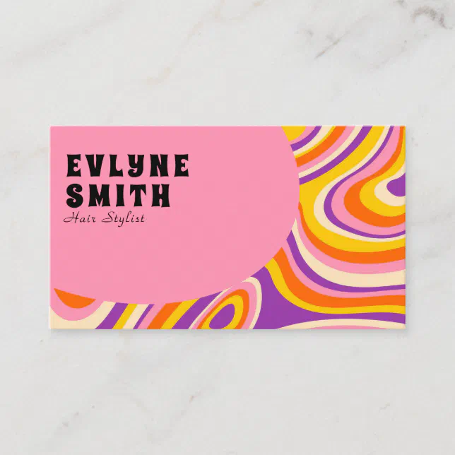 Retro Groovy Pink Yellow QR Code 70s Psychedelic Business Card | Zazzle