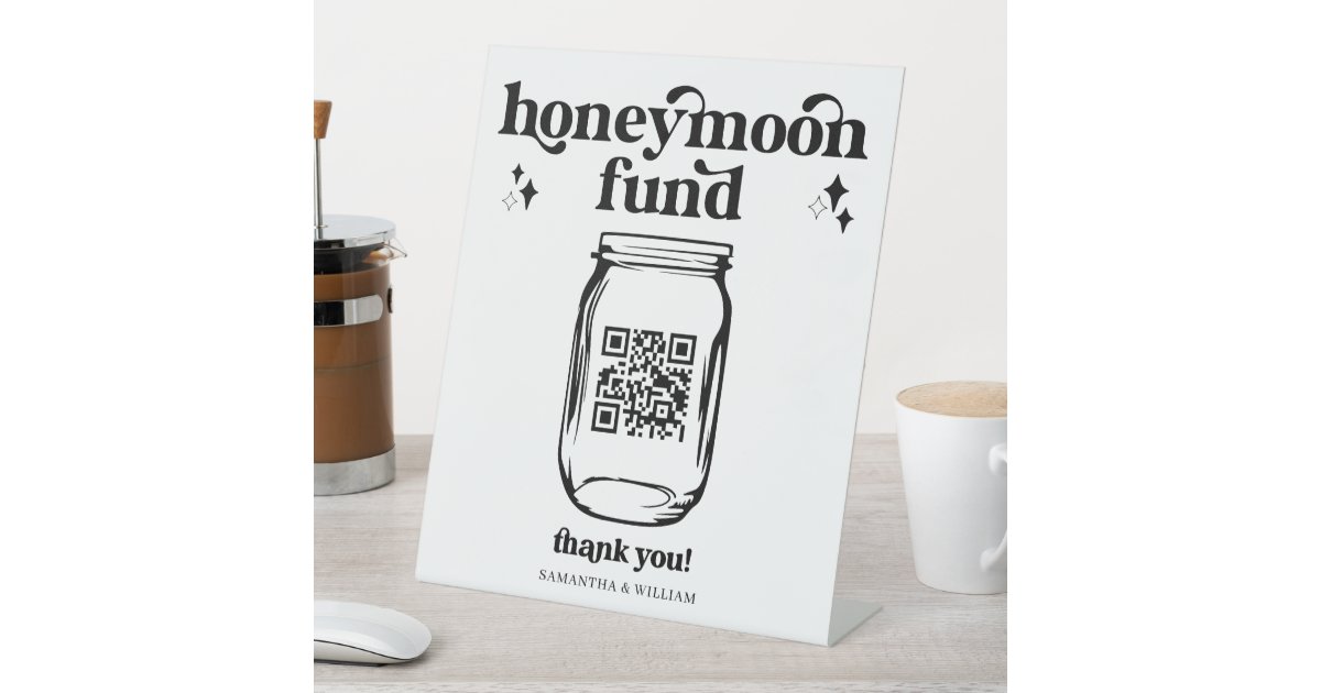 Retro Groovy QR Code Wedding Honeymoon Fund Sign | Zazzle