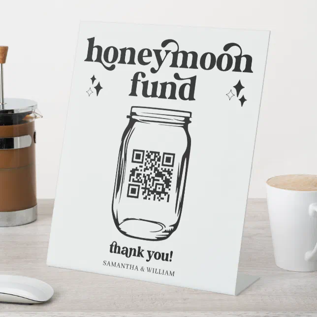 Retro Groovy QR Code Wedding Honeymoon Fund Sign | Zazzle
