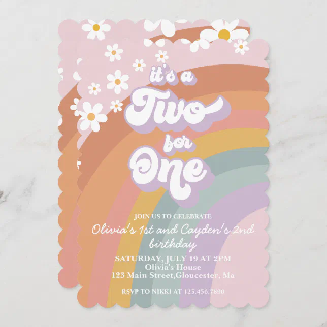 Retro Groovy Rainbow Two For One Invitation | Zazzle