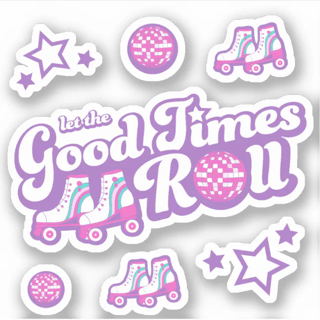 Retro Groovy Roller Disco Collection Sticker | Zazzle