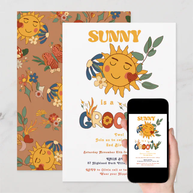 Retro Groovy Sunshine Flower Power Birthday Party Invitation | Zazzle