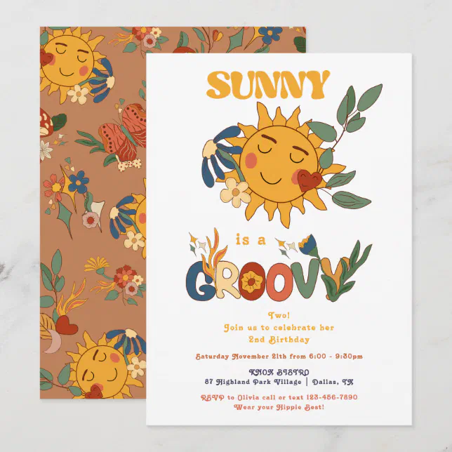 Retro Groovy Sunshine Flower Power Birthday Party Invitation | Zazzle
