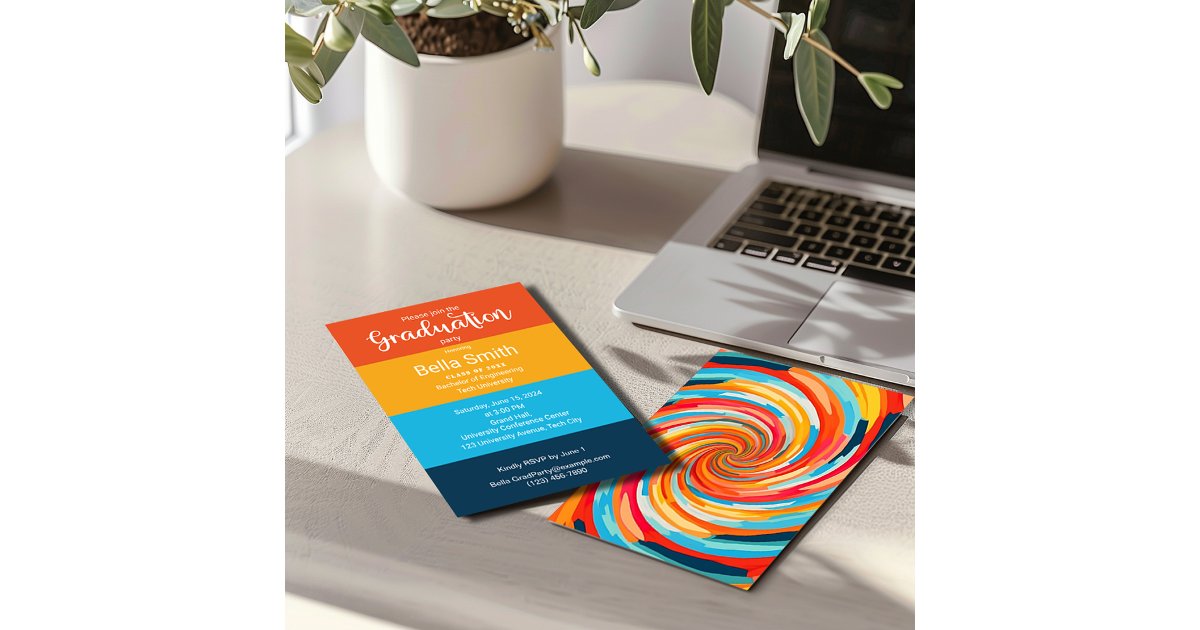 Retro Groovy Vortex Wavy Colorful Graduation Invitation | Zazzle