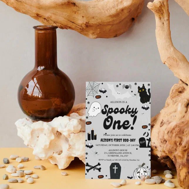 Retro Grovy Halloween Spooky One 1st Birthday Invitation | Zazzle