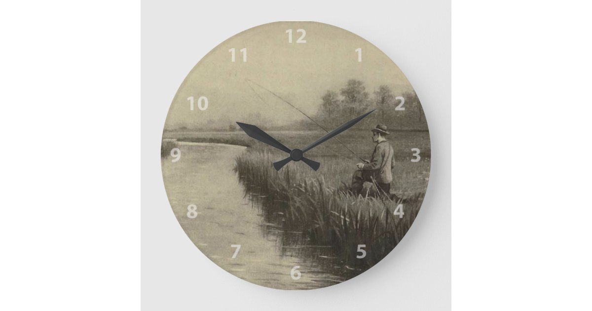 Retro Grunge Fly Fishing Large Clock | Zazzle