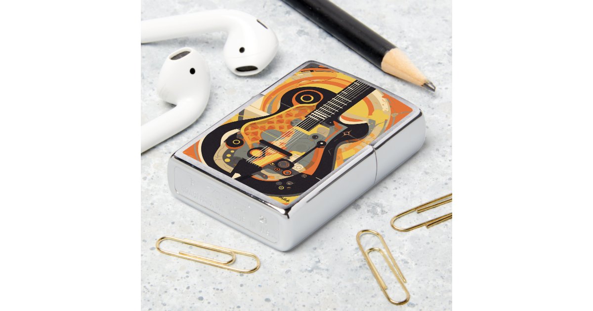 Retro Guitar Illustration Zippo Lighter | Zazzle
