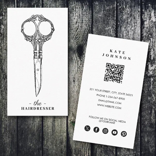 Retro Hairdresser Barber Beauty Salon QR Code Business Card | Zazzle