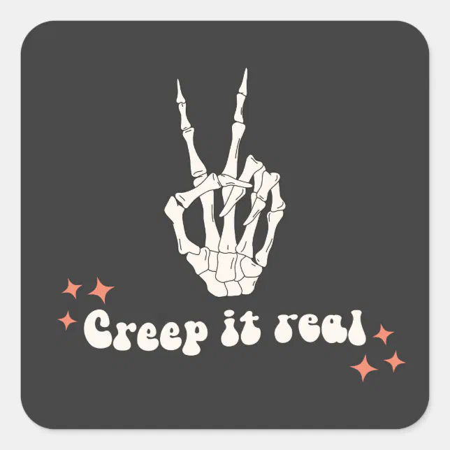 Retro Halloween Creep it Real Skeleton Square Sticker | Zazzle