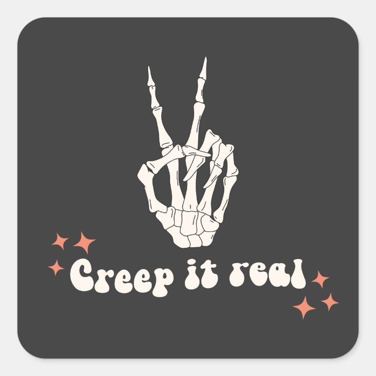 Retro Halloween Creep it Real Skeleton Square Sticker | Zazzle