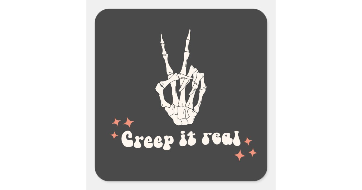 Retro Halloween Creep it Real Skeleton Square Sticker | Zazzle