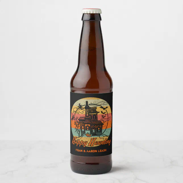 Retro Halloween Happy Haunting Haunted House Beer Bottle Label | Zazzle