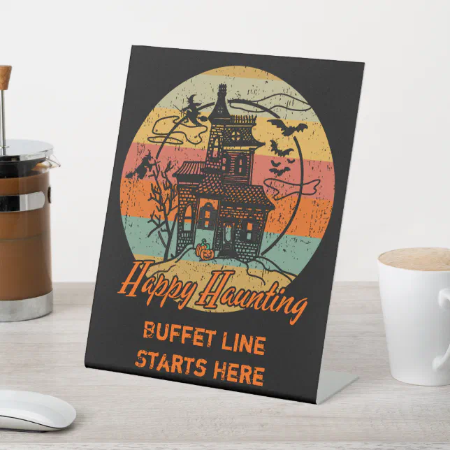 Retro Halloween Happy Haunting Haunted House Pedestal Sign | Zazzle