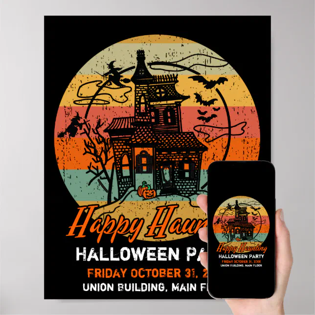 Retro Halloween Happy Haunting Haunted House Poster | Zazzle