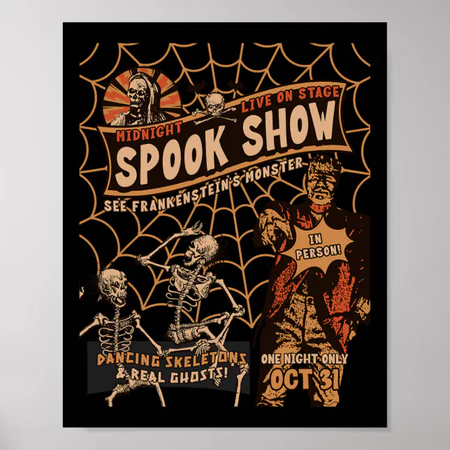 Retro Halloween Skeleton Horror Monster Midnight S Poster | Zazzle