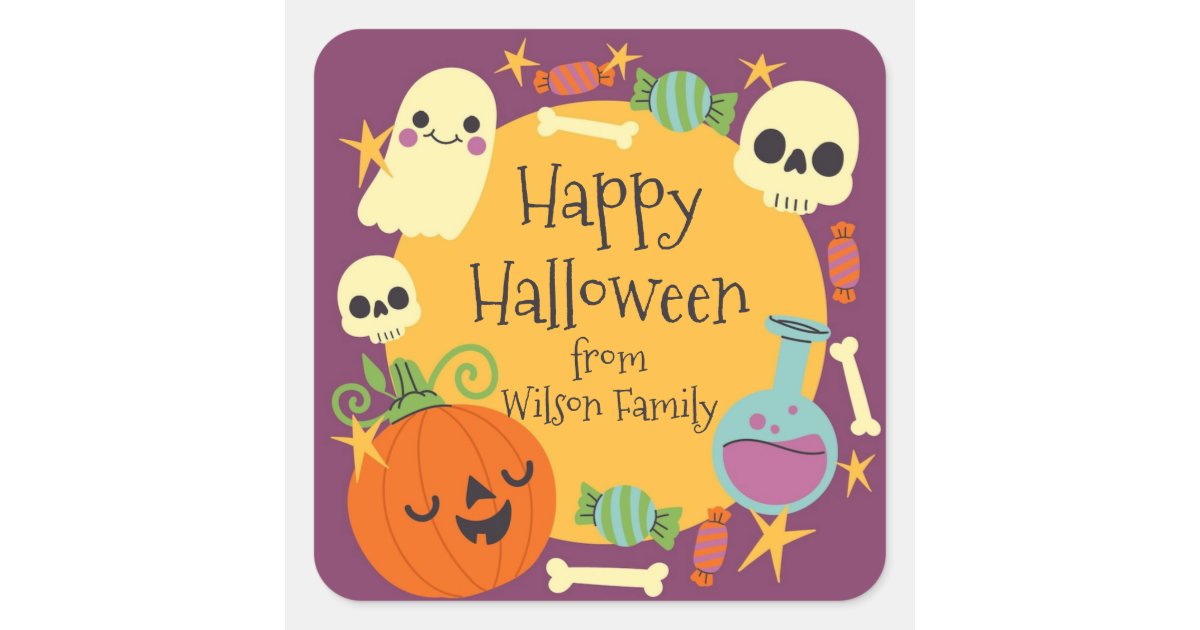 Retro Halloween Spooky Square Sticker | Zazzle
