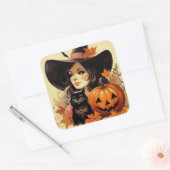Retro Halloween Witch and Black Cat Spooky Square Sticker | Zazzle