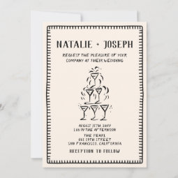 Retro Hand Drawn Champagne Tower Old Money Wedding Invitation | Zazzle