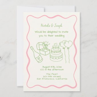 Retro Hand Drawn Funky Modern All In One Wedding Invitation | Zazzle