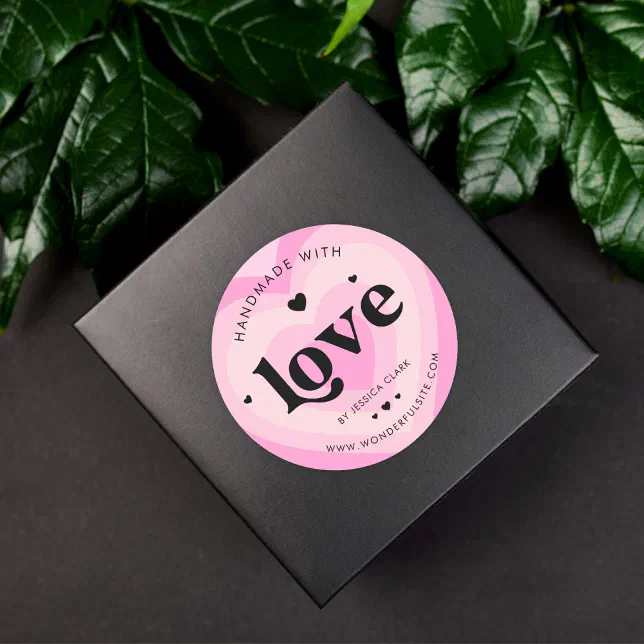 Retro Handmade with Love Pink Layered Heart Cute Classic Round Sticker ...