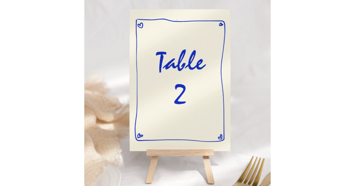 Retro Handwritten Blue Wedding Table Number | Zazzle