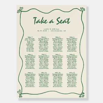 Retro Handwritten Green Seating Chart Foam Board | Zazzle