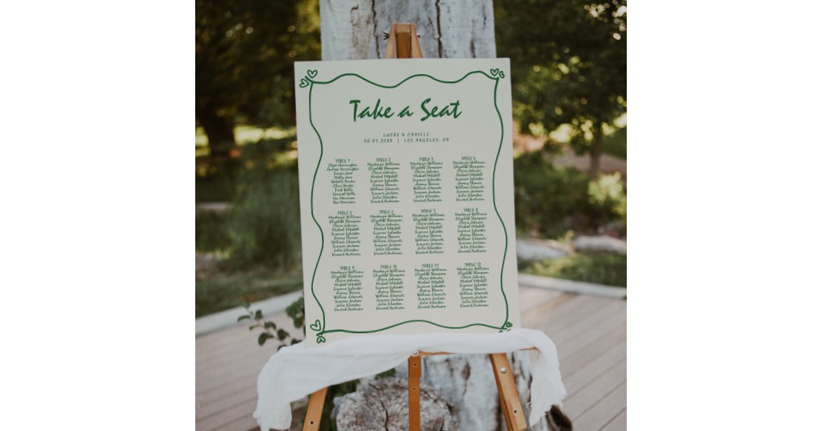 Retro Handwritten Green Seating Chart Foam Board | Zazzle