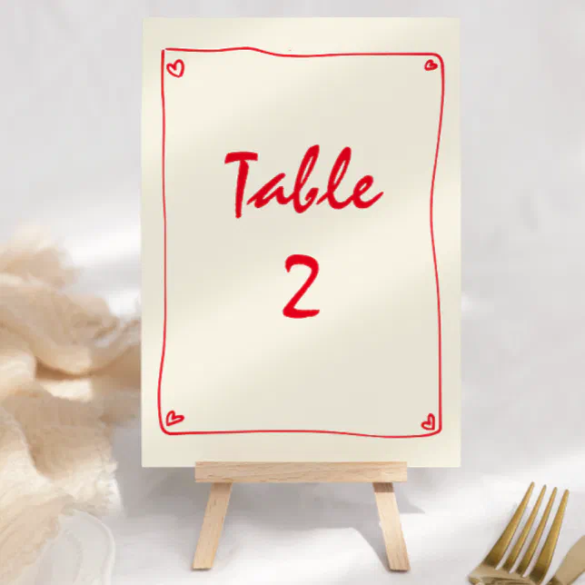 Retro Handwritten Red Wedding Table Number | Zazzle